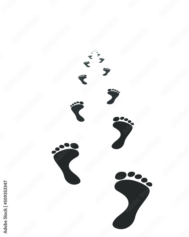 Footprints man going afar. Barefoot traces of a man isolated on white ...