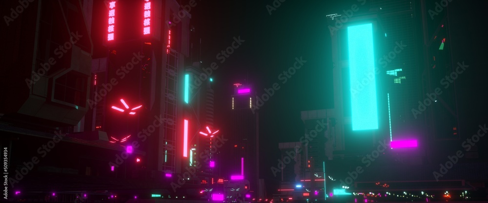 Metaverse Night city lights. Neon urban future. Futuristic city in a ...