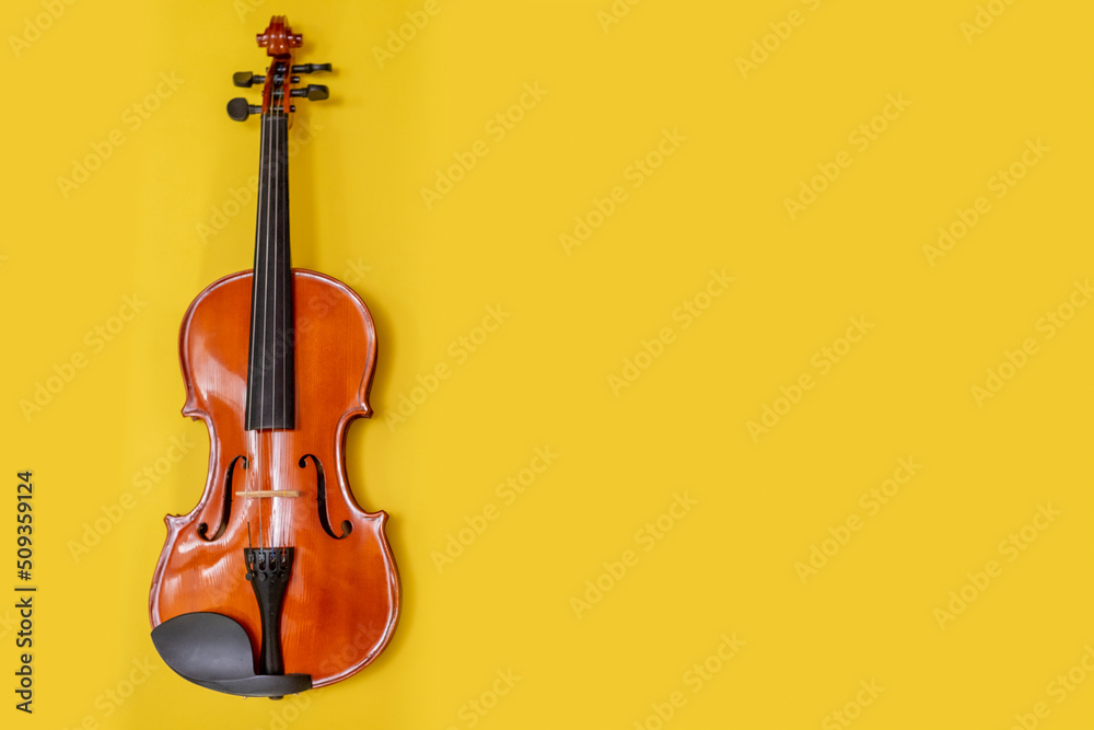 Classical music concert poster with orange color violin on yellow ...