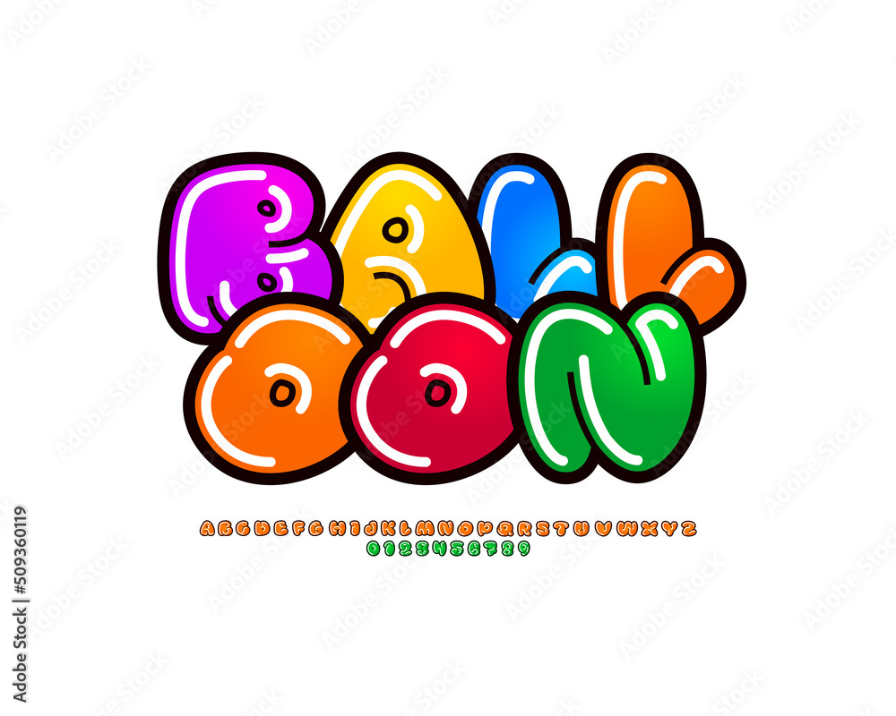 Colored font, comic alphabet in the cartoon style, uppercase letters ...