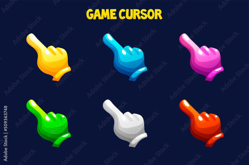 Colored Hands Cursors Icons for Game UI Stock Vector | Adobe Stock