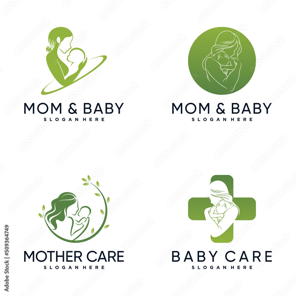 Set bundle of mom and baby logo design inspiration with creative ...