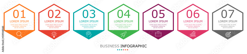 Business infographic Vector with 7 steps. Used for presentation ...