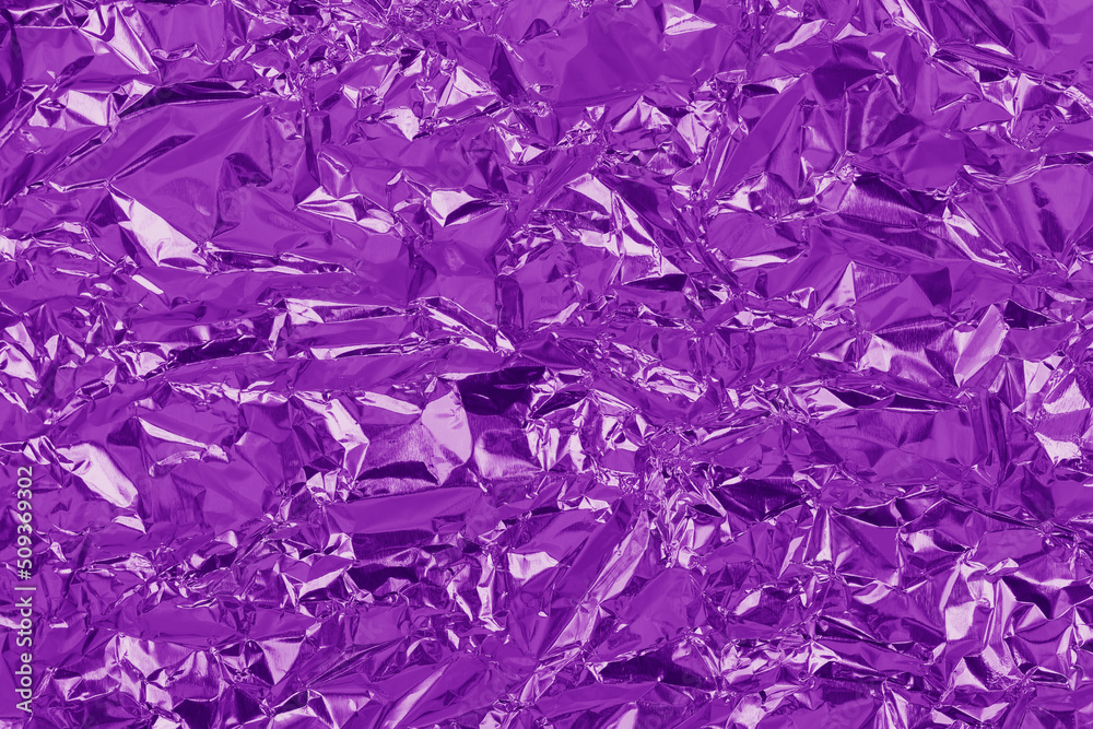 Purple metallic foil shiny texture, wrinkled wrapping paper for ...