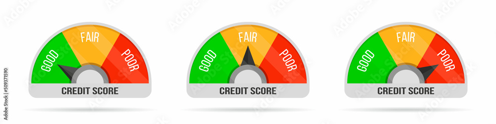 Credit score indicator collection. Set of gauge meter for credit score ...