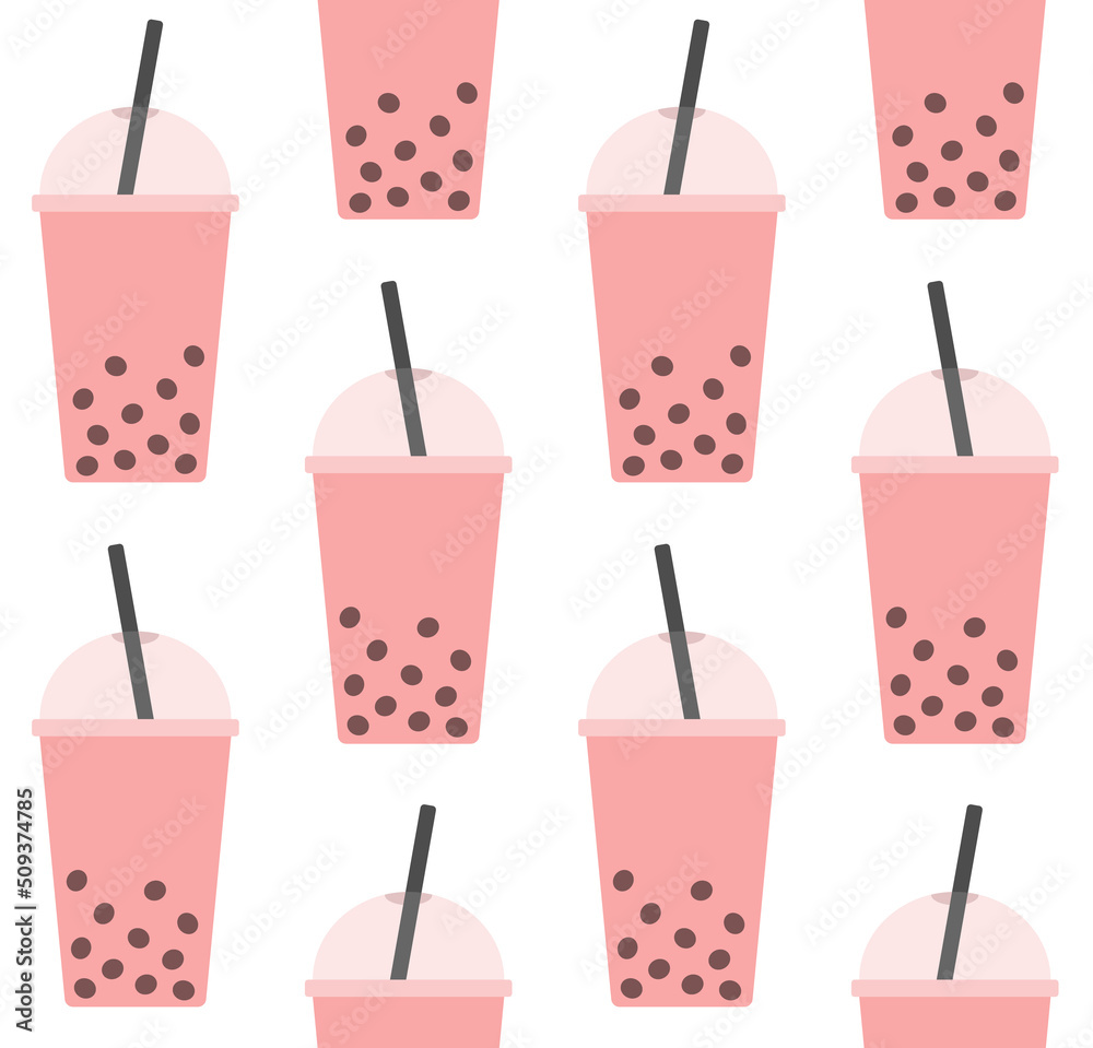 Vector seamless pattern of flat boba bubble tea isolated on white ...