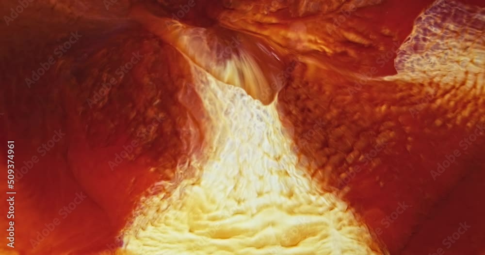Orange red white liquid flowing in fire lava, abstract background ...