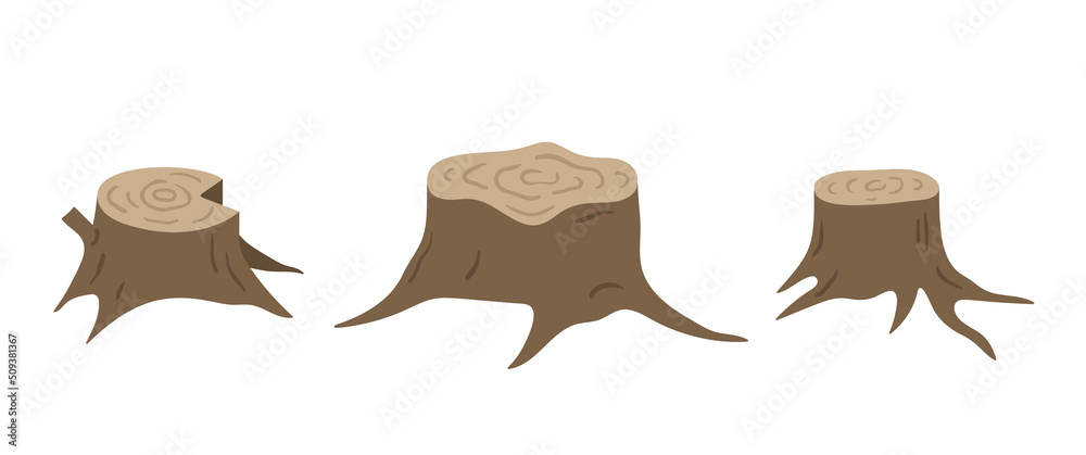 Hand drawn cartoon forest stumps. Cute landscape woodland elements ...
