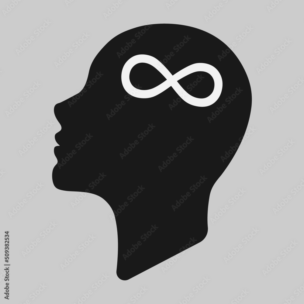 Infinity symbol inside human head silhouette vector flat style ...