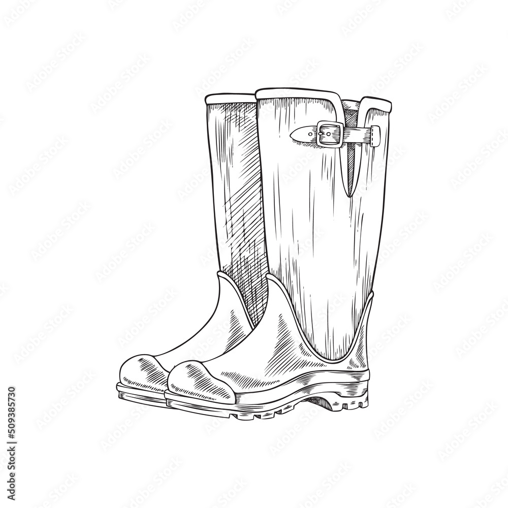 Wellies boots pair in hand drawn sketch style vector illustration ...