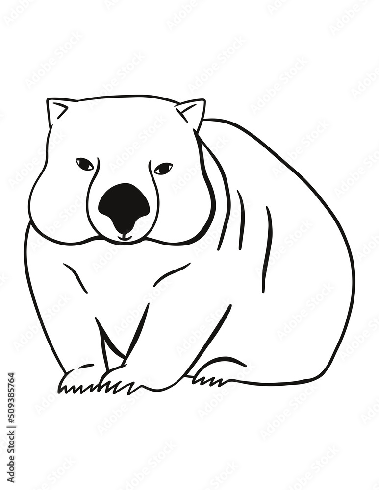 Wombat coloring page for kids. Animal coloring art. Stock Illustration ...