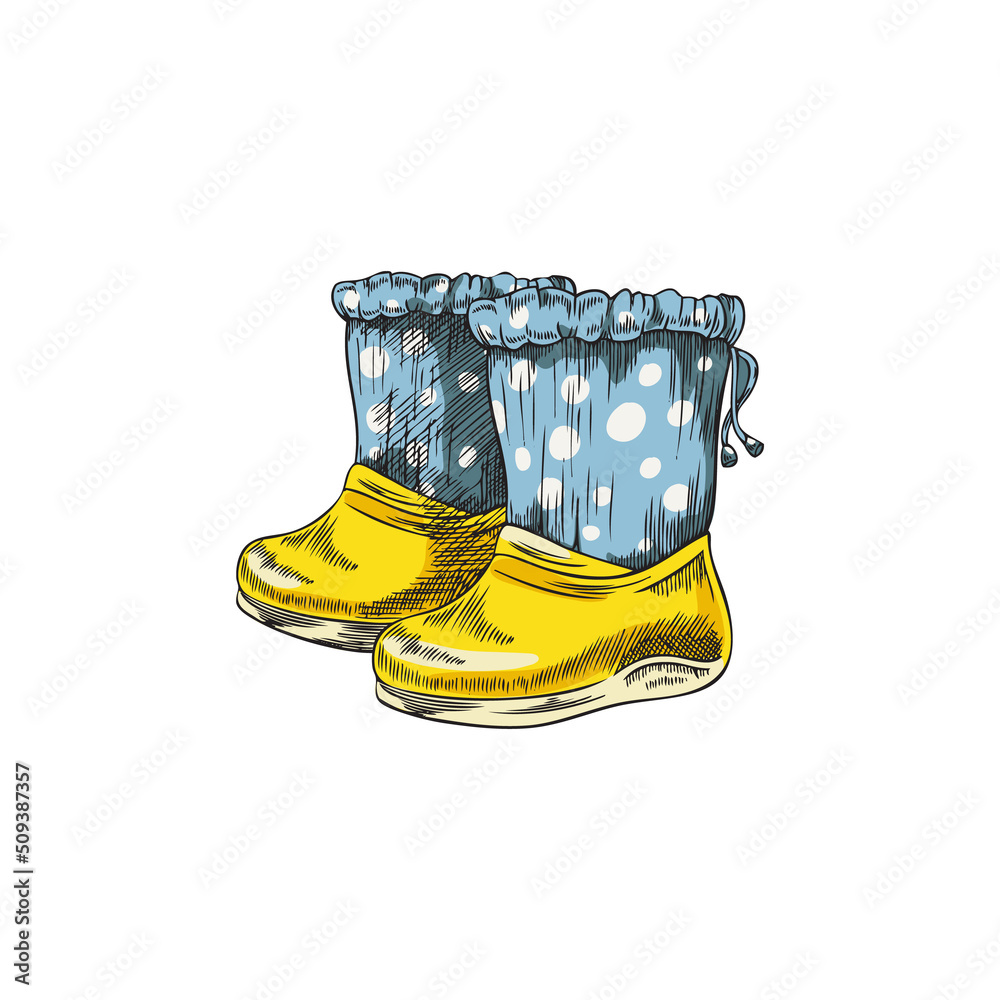 Cute hand draw pair of rubber welly boots sketch style, vector ...