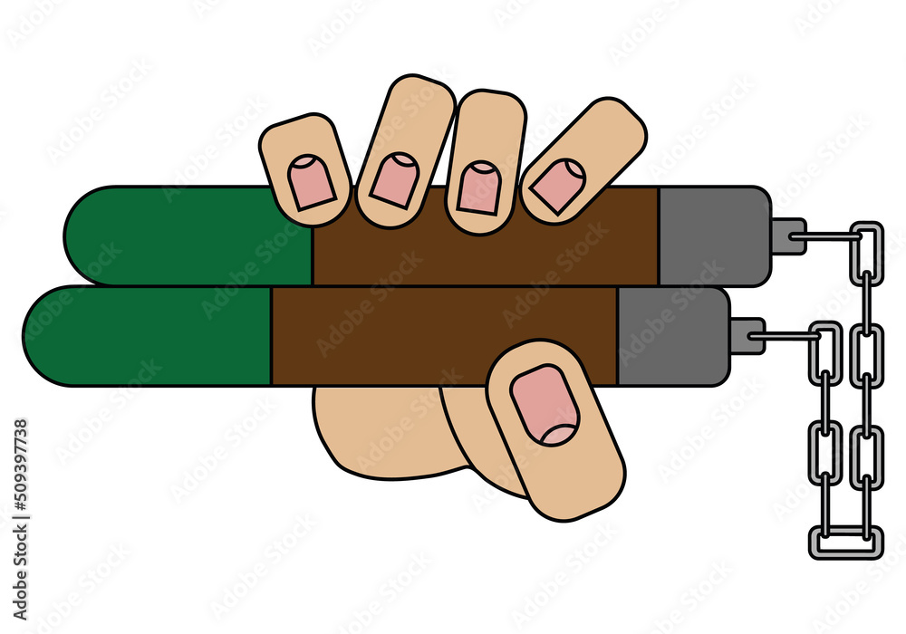 Hand holding nunchaku, isolated on white background in cartoon style in ...
