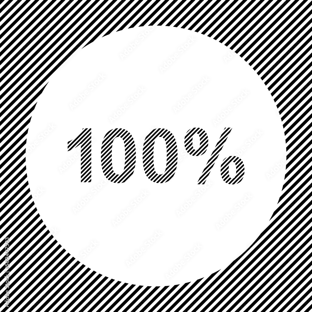 A large 100 percent symbol in the center as a hatch of black lines on a ...