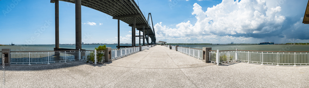 Panoramic view of the Arthur Ravenel Bridge from the Mount Pleasant ...