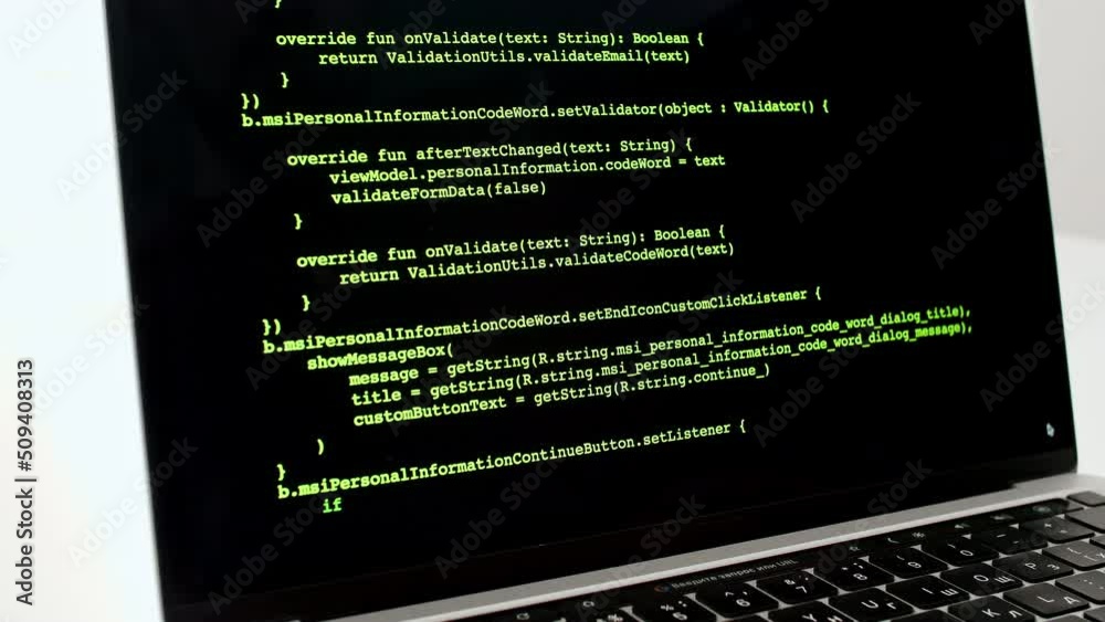 Developer Is Browsing Html Code On The Computer Screen Scroll Of Html Web Page Code