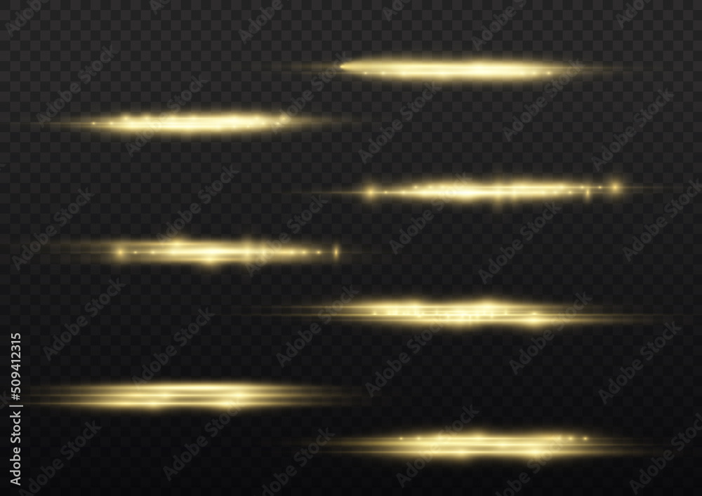 Golden glow line, yellow horizontal light rays Stock Vector | Adobe Stock