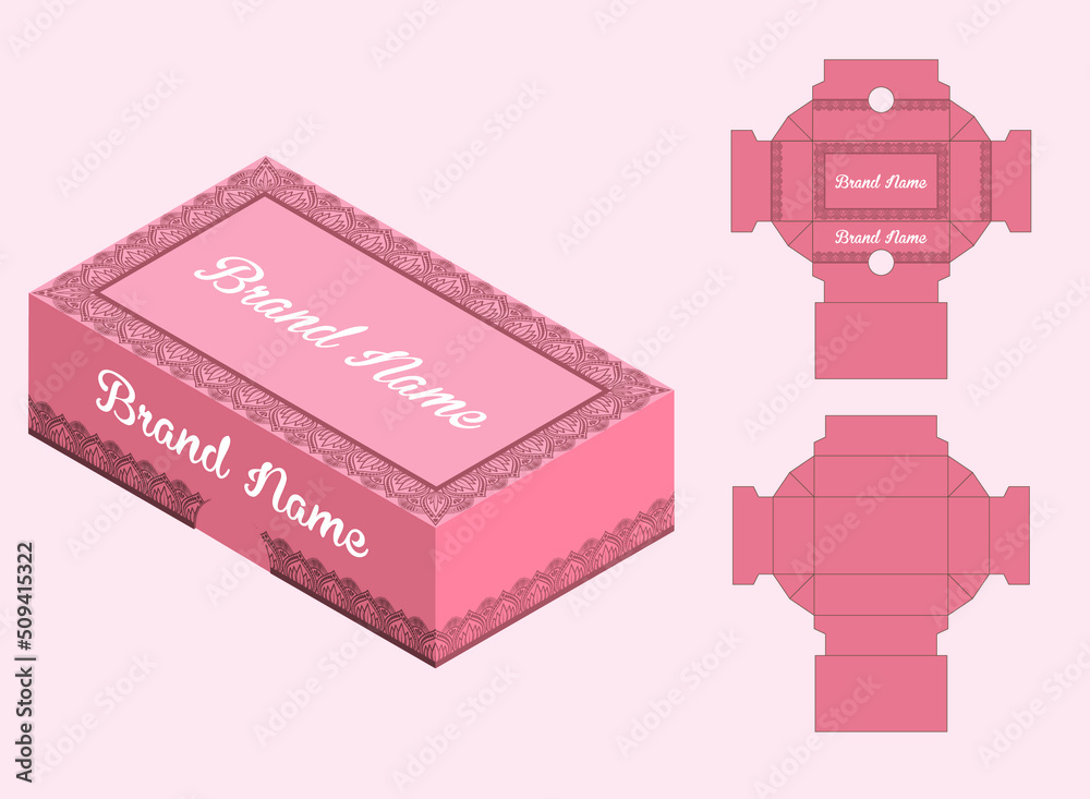 Box template with ethnic design. Abstract pink colour seamless pattern ...