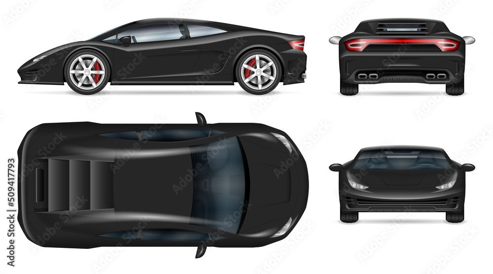 Sports car vector mockup on white background for vehicle branding ...