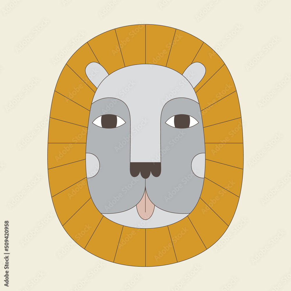 Stylized lion head. Flat vector illustration for posters, cards, t ...