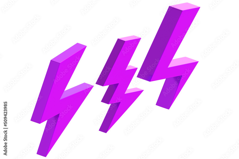 Purple lightning. Set of lightning bolts of various shapes. Concept of ...