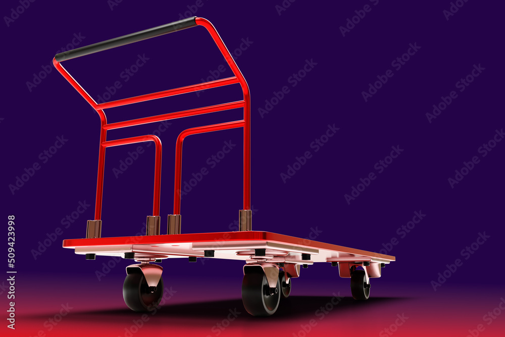 Storage trolley. Empty warehouse trolley. Realistic cargo cart on dark ...