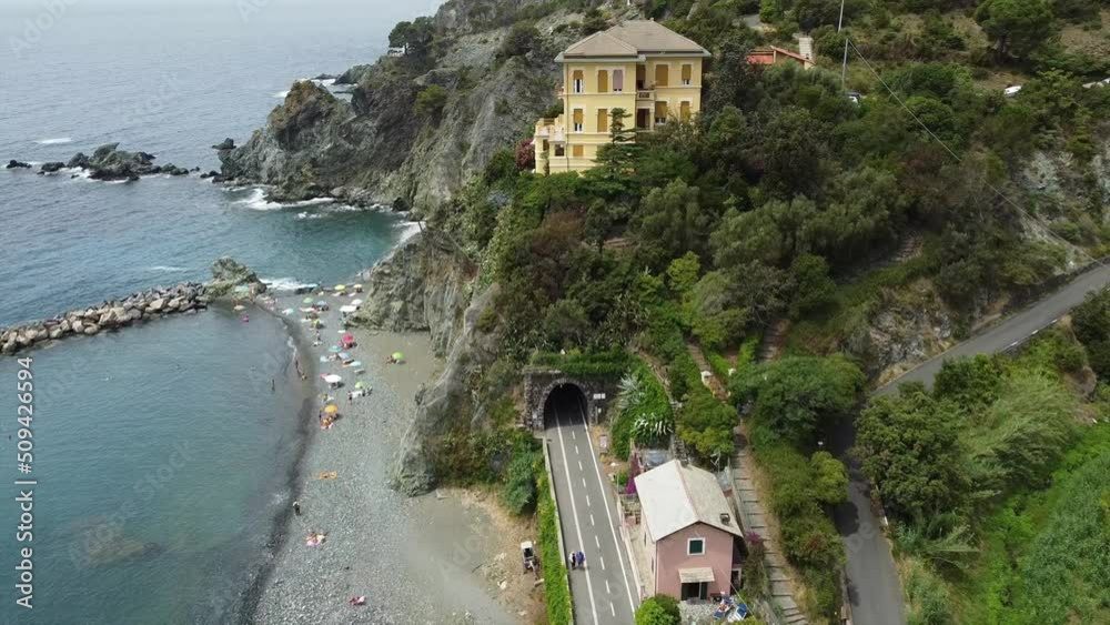 Europe, Italy , Liguria , Drone aerial view of Levanto Bonassola ...