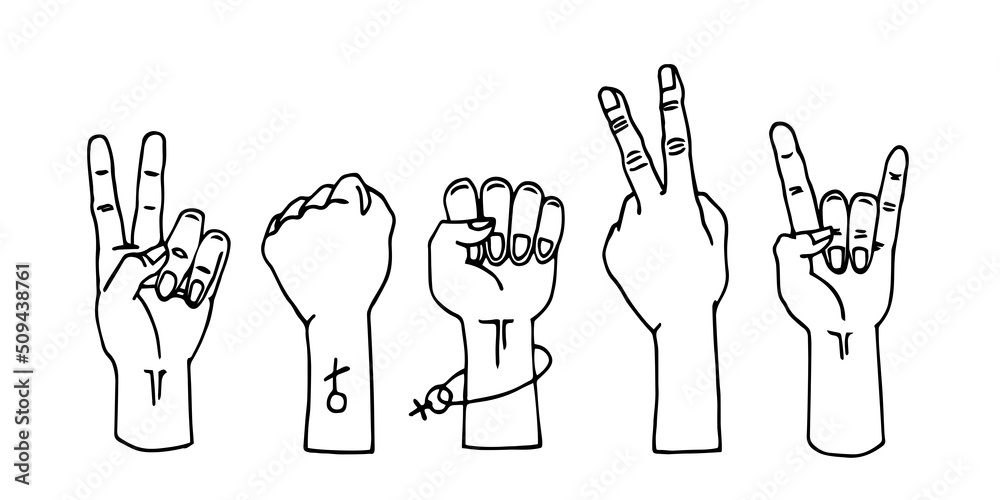 A set of female hands with a tattoo of a gender sign. A symbol of ...