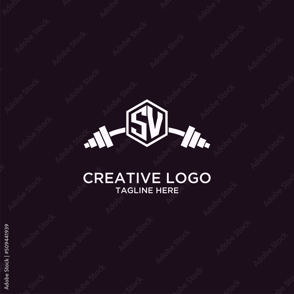 SV initial monogram for fitnes or gym logo with creative shield and ...