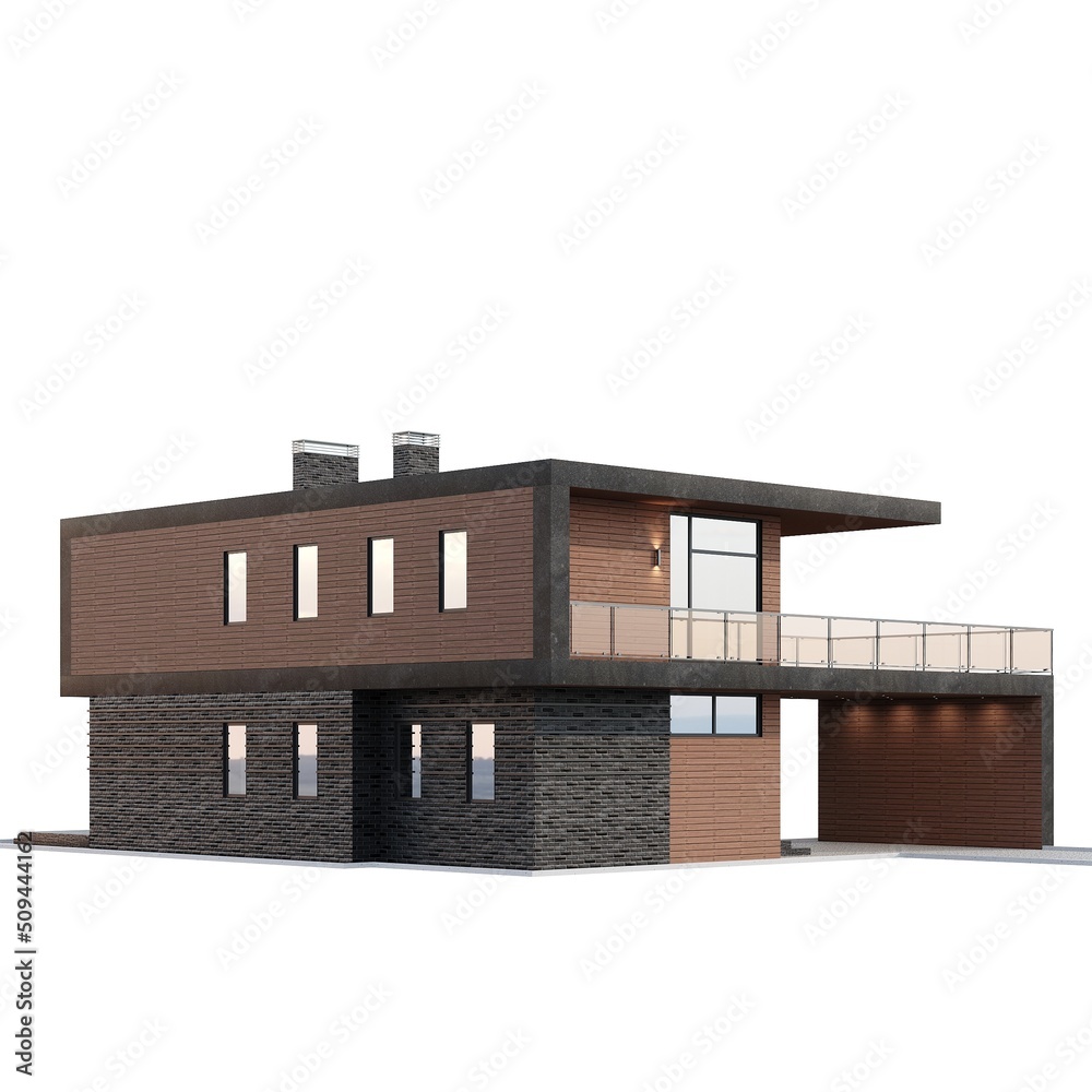 3d render of a modern house with a flat roof Stock Illustration | Adobe ...