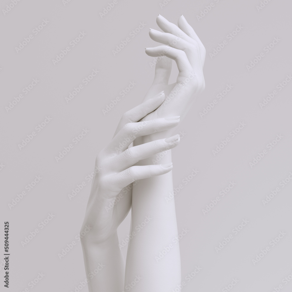 Beautiful hands pose white sculpture 3d rendering. Abstract female arms ...