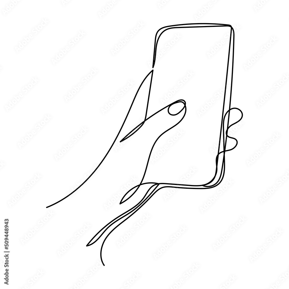 Continuous one line drawing of a hand holding a phone or smartphone ...