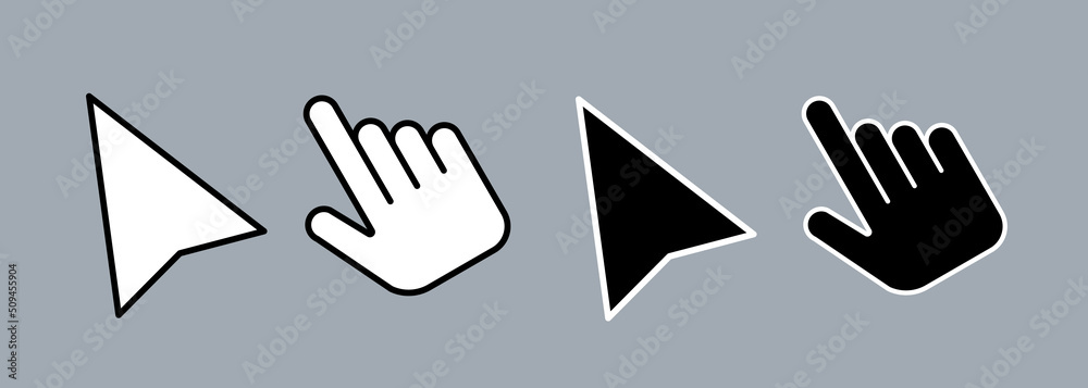 Mouse cursor. Arrow and hand. Computer mouse pointer. Vector clipart ...