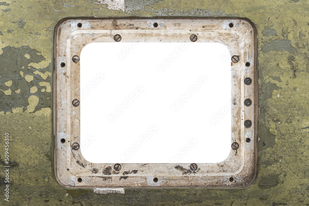 Shabby metal frame mockup with camouflage coating, looks like a window ...