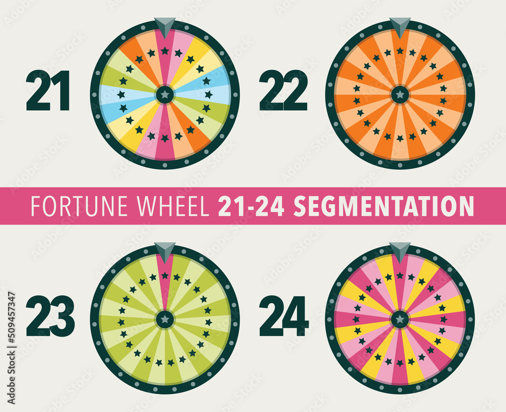 Collection of fortune wheel flat illustrations. 21, 22, 23 and 24 ...