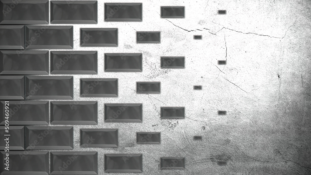 Brick wall construction, gray bricks destroying abstract wall ...