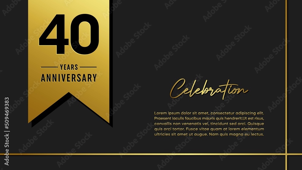 40 years anniversary logo with golden ribbon for booklet, leaflet ...