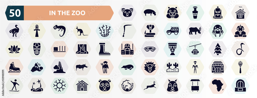 in the zoo filled icons set. glyph icons such as koala, chimney, coral ...