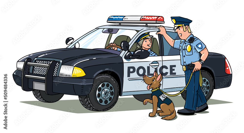 Police officers and police car. Vector cartoon Stock Vector | Adobe Stock
