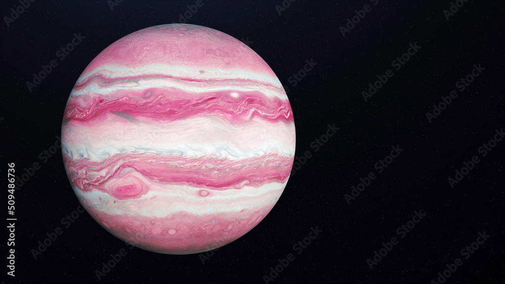 Abstract animation of gas giant planet Jupiter rotating in space with ...