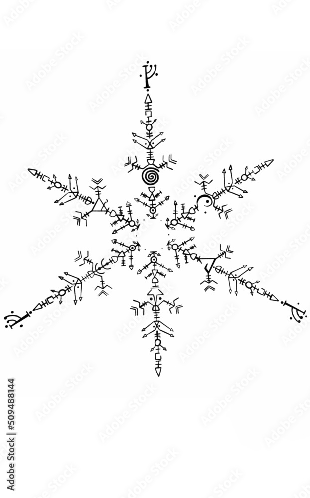 illustration of a snow flake with runes. Stock Illustration | Adobe Stock