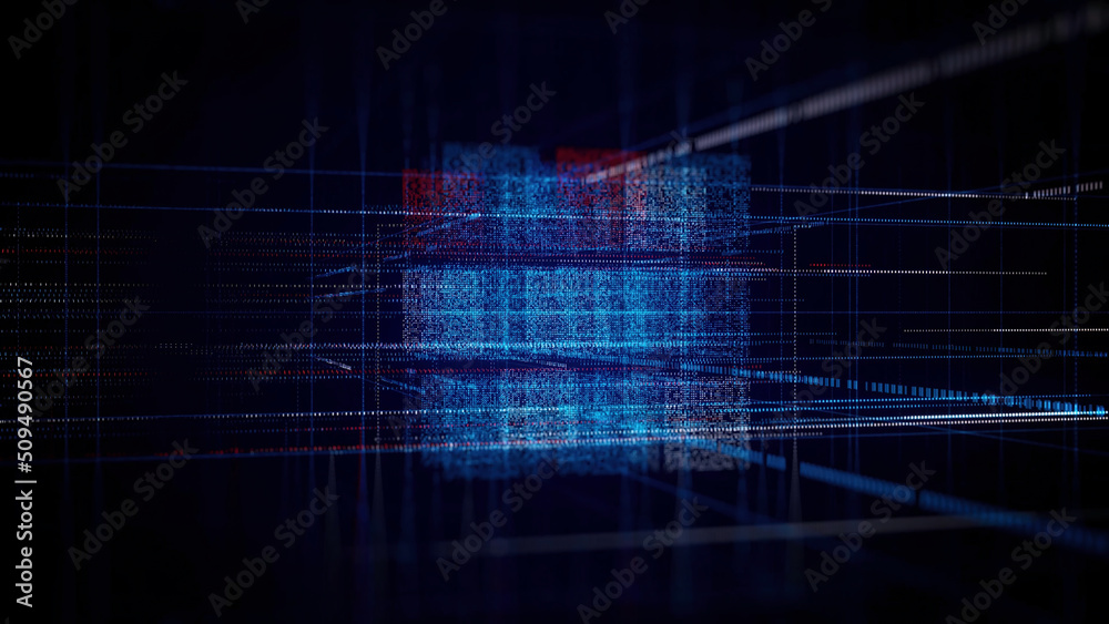 Computer projection of cube from laser lines. Animation. Laser ...