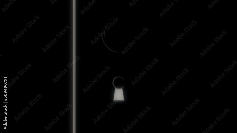 Abstract animation of mysterious door and key in keyhole closing the ...
