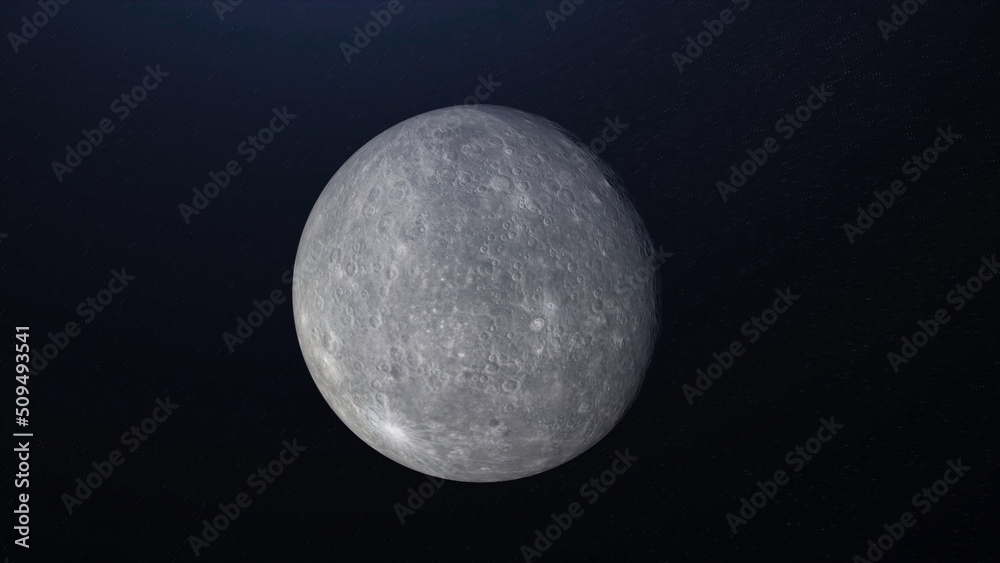 Abstract animation of grey moon full revolution around its axis ...