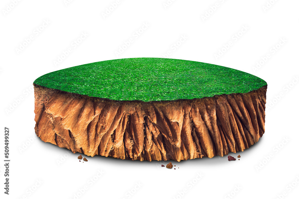 round soil ground cross section with earth land and green grass ...