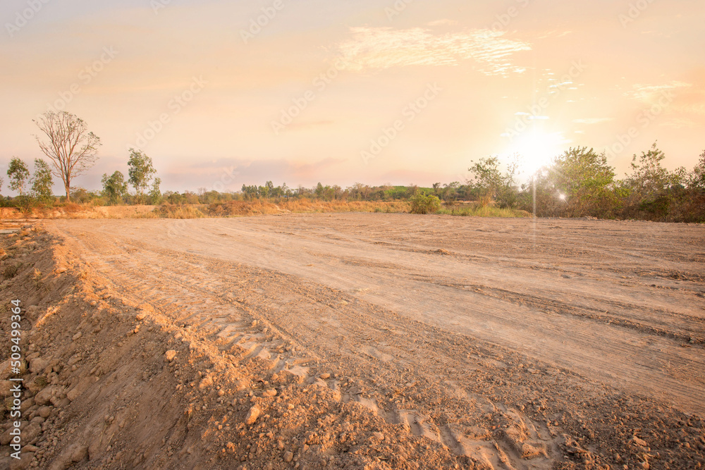 Empty dry cracked swamp reclamation soil, land plot for housing ...