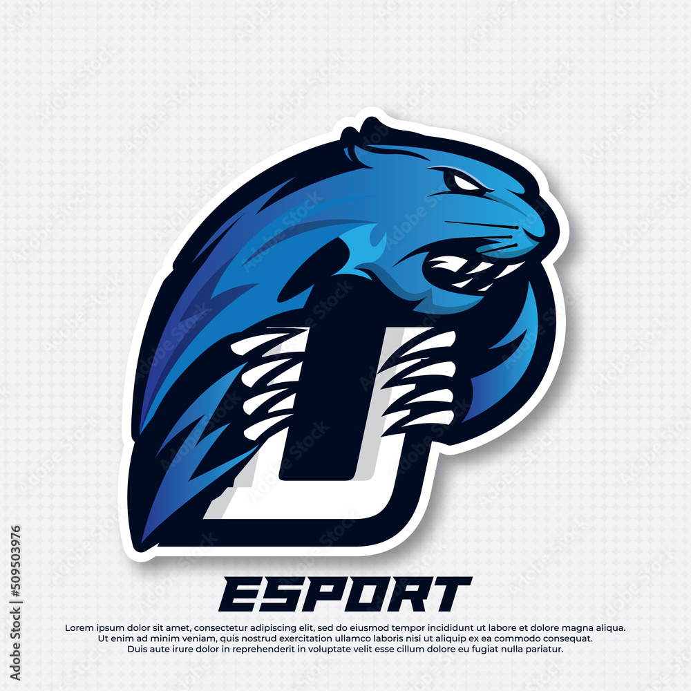 Initial letter U logo esport design, Panther esport logo design, Tiger ...
