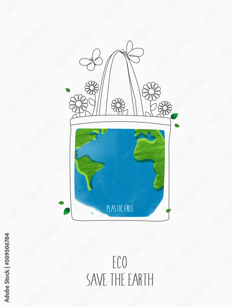 Plastic free ecological. NO to plastic and polyethylene bags with green ...