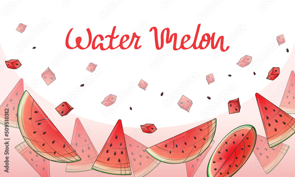 Vector summer background with illustration of watermelons. Bright hand ...