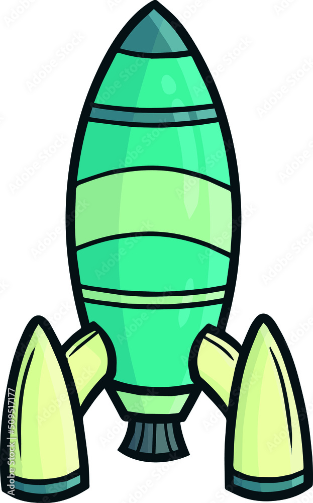 Funny green rocket ship cartoon illustration Stock Vector | Adobe Stock